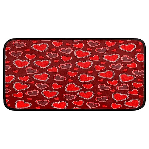 KOBLEN Red Heart Kitchen Rugs Non Slip Washable Absorbent Kitchen Mats 20x39 inch Cushioned Anti Fatigue Kitchen Floor Mats for in Front of Sink