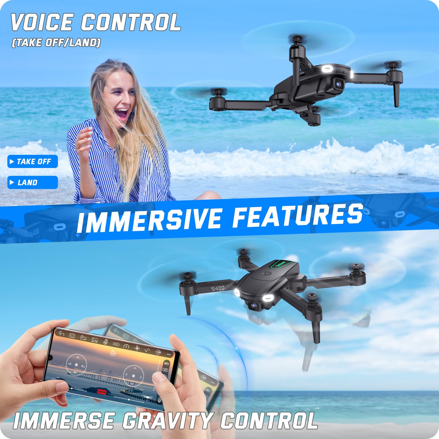 SOTAONE S400 Mini Drone for Kids with 1080P HD FPV Camera, Foldable Remote Control Helicopter Toys Gifts for Boys Girls with Auto-hovering, One Key Start/Land, Self-spin, 3D Flips 3 Speeds 2 Batteries