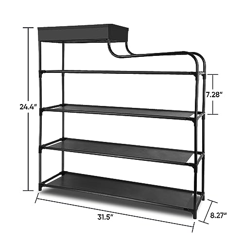 GNQJDC 4-Tier Shoe Rack Metal Shoe Organizer with 4 Fabric Shelves and Top Storage Basket Sturdy Durable Shoe Shelf for Closet Entryway Balcony Bedroom