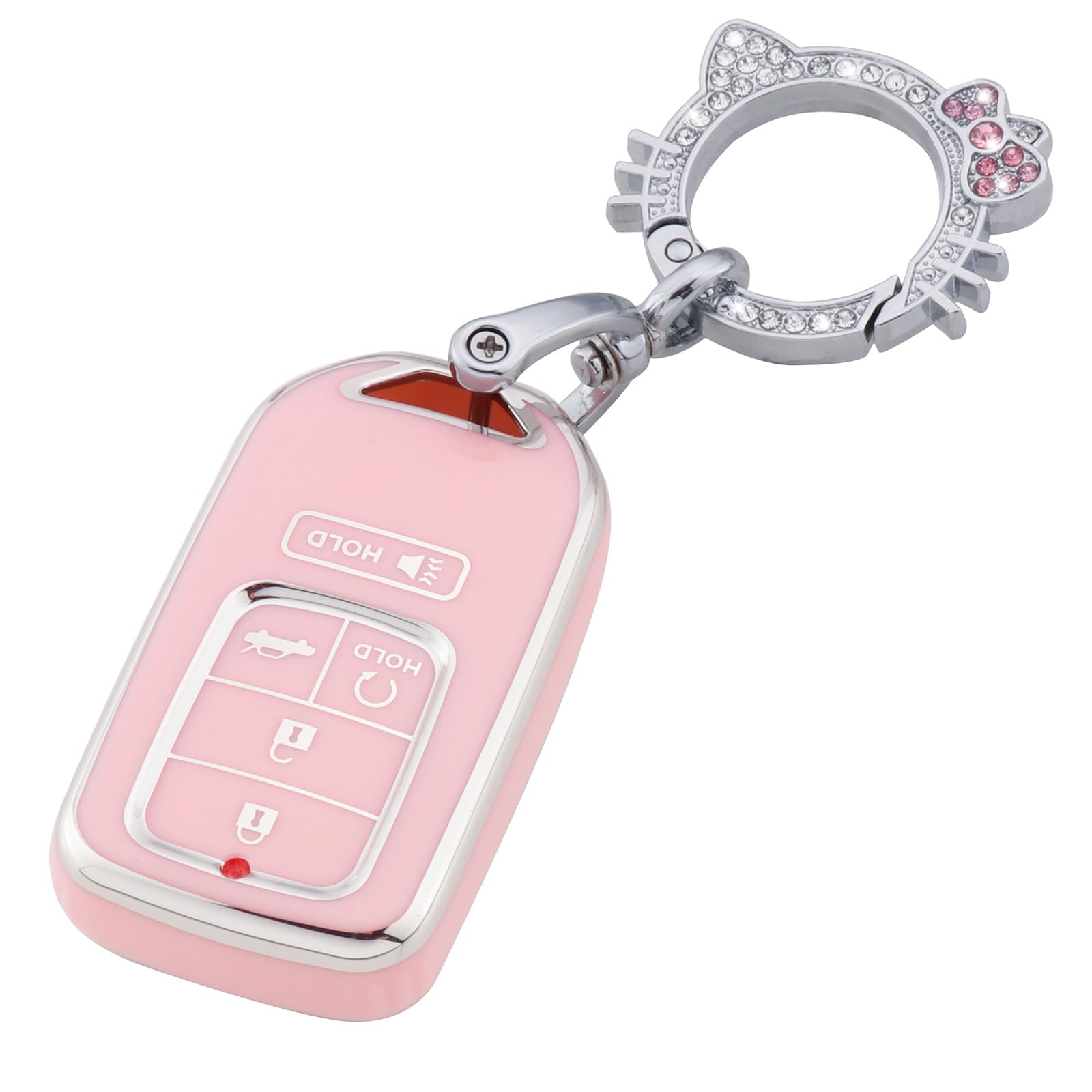 Pangpai Pink Key Fob Cover for Honda, Soft TPU Key Case Protection with Bling Keychain Fit for Honda Accord Civic CRV Pilot Odyssey Smart Key Holder