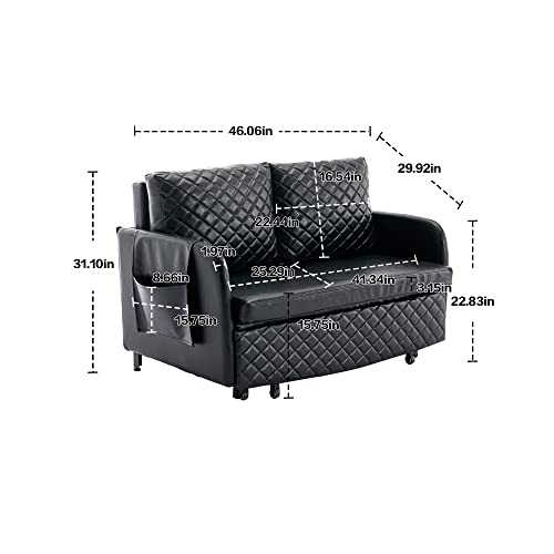 FANYE Black PU Leather Tufted Both Side Pockets Storage Basket, 46.06β29.92β31.10