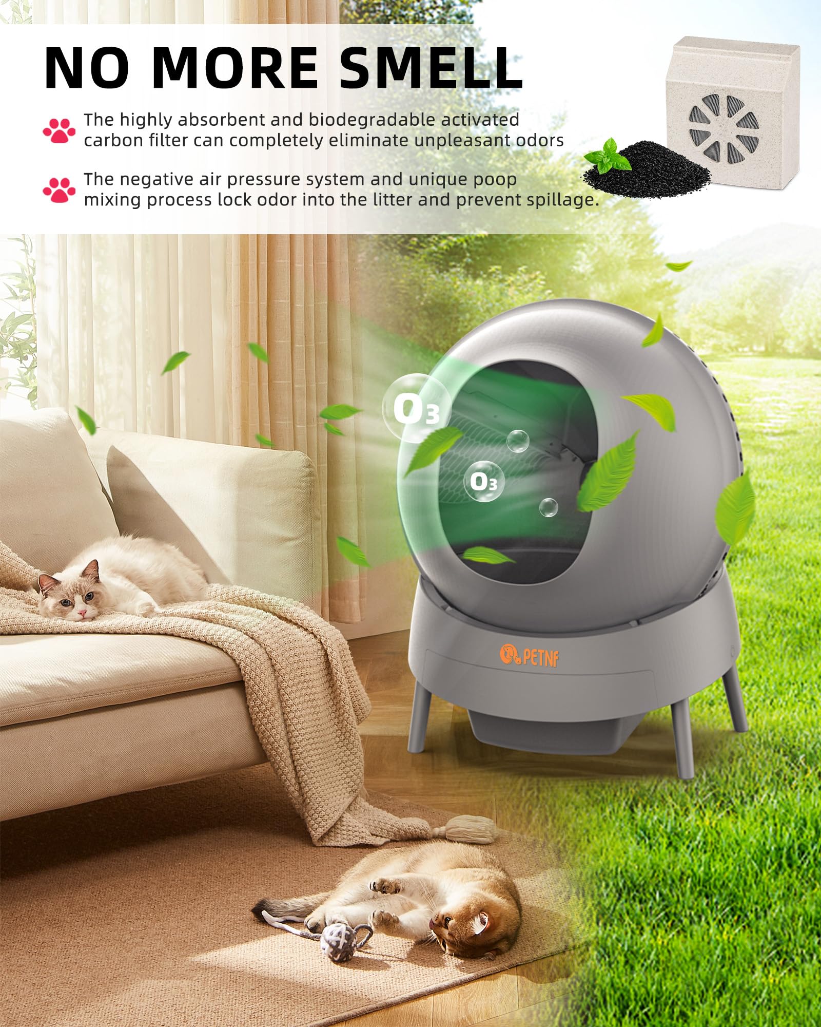 Self Cleaning Cat Litter Box with APP Control,No More Scooping Automatic Cat Litter Box with mmWave Sensor for Multiple Cats,Excellent Odor Removal,57L Extra Large Space,Ultra-Quiet Robot Litter Boxes