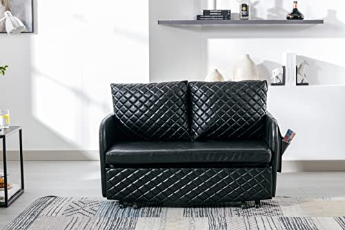 FANYE Black PU Leather Tufted Both Side Pockets Storage Basket, 46.06β29.92β31.10