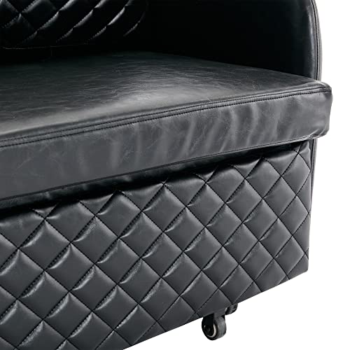FANYE Black PU Leather Tufted Both Side Pockets Storage Basket, 46.06β29.92β31.10
