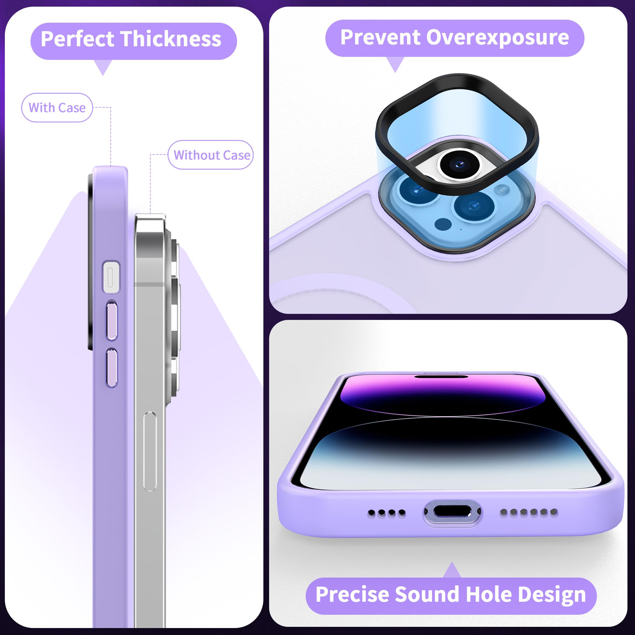 CACOE Magnetic Case for iPhone 14 Pro Max 6.7 inch-Compatible with MagSafe & Magnetic Car Phone Mount,Anti-Fingerprint TPU Thin Phone Cases Cover Protective Shockproof (Light Purple)