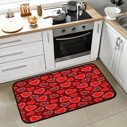 KOBLEN Red Heart Kitchen Rugs Non Slip Washable Absorbent Kitchen Mats 20x39 inch Cushioned Anti Fatigue Kitchen Floor Mats for in Front of Sink