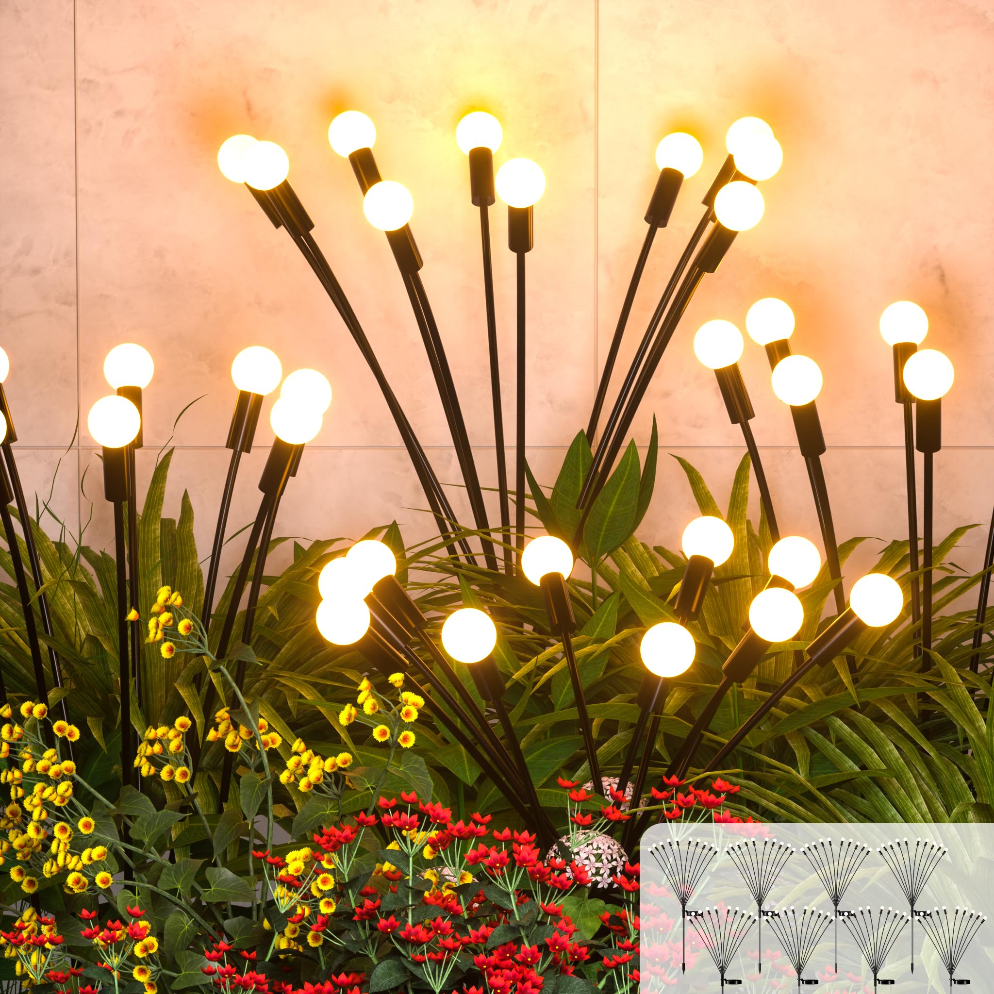 Msqlnde Solar Garden Lights, 8 Pack 80 LED Solar Lights Outdoor Waterproof,New Upgraded Firefly Pathway Lights Sway by Wind for Outside Yard Patio Walkway Decoration