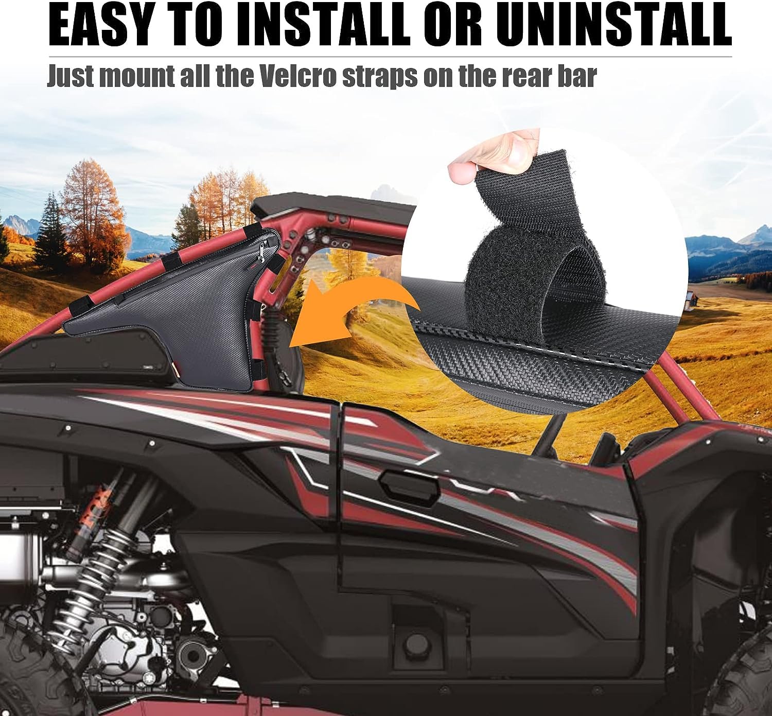 Hutexico 2 Pack for Kawasaki Teryx KRX 1000 UTV Roll Bar Triangle Storage Bag, Double Zipper Side by Side Bags Roll Bar Gear Bag, Compatible 2020-2024 Models (Black x2)