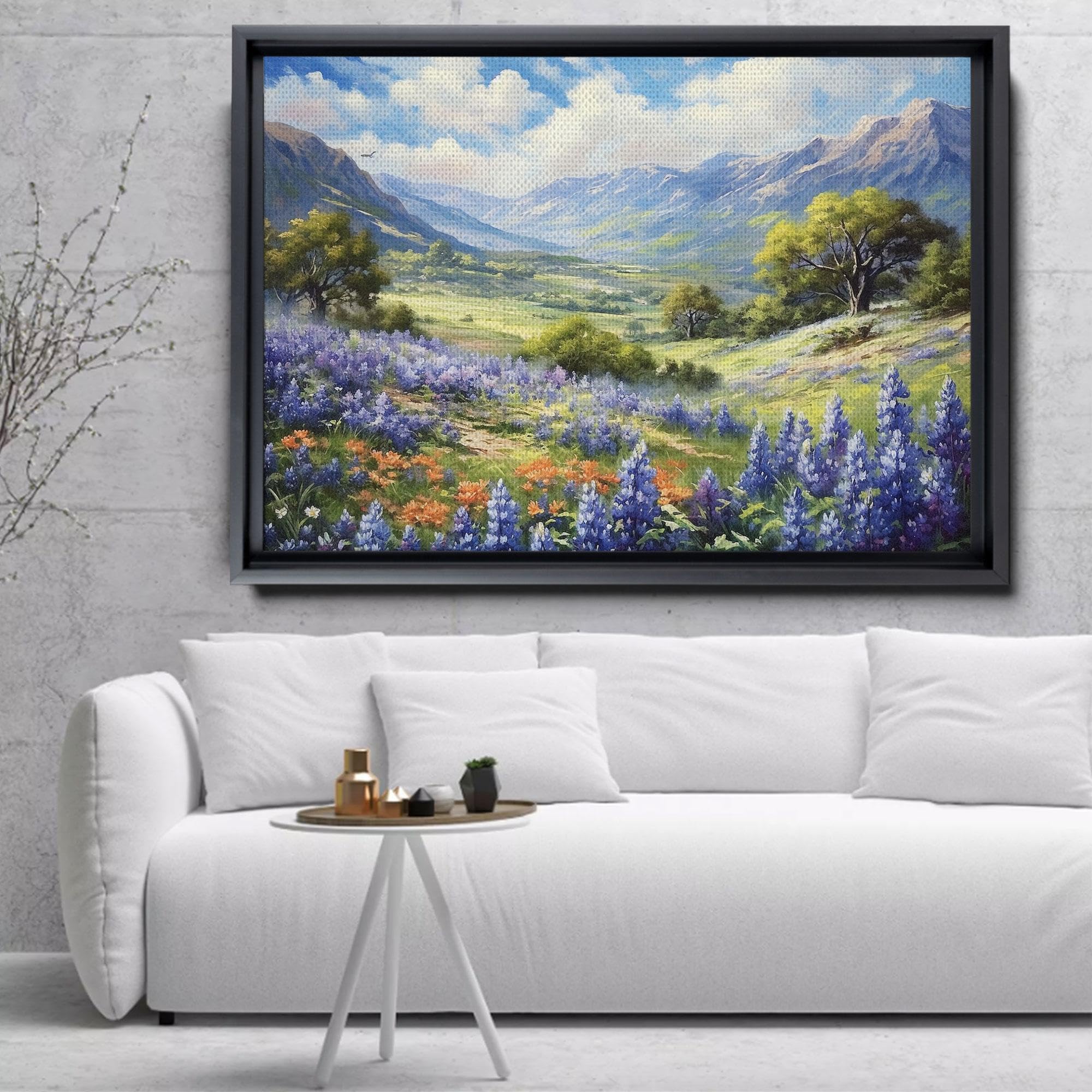 Enchanting Texas, Native Texas Hill Country Bluebonnet Landscape - Fine Art Print Mounted in a White Mat Board