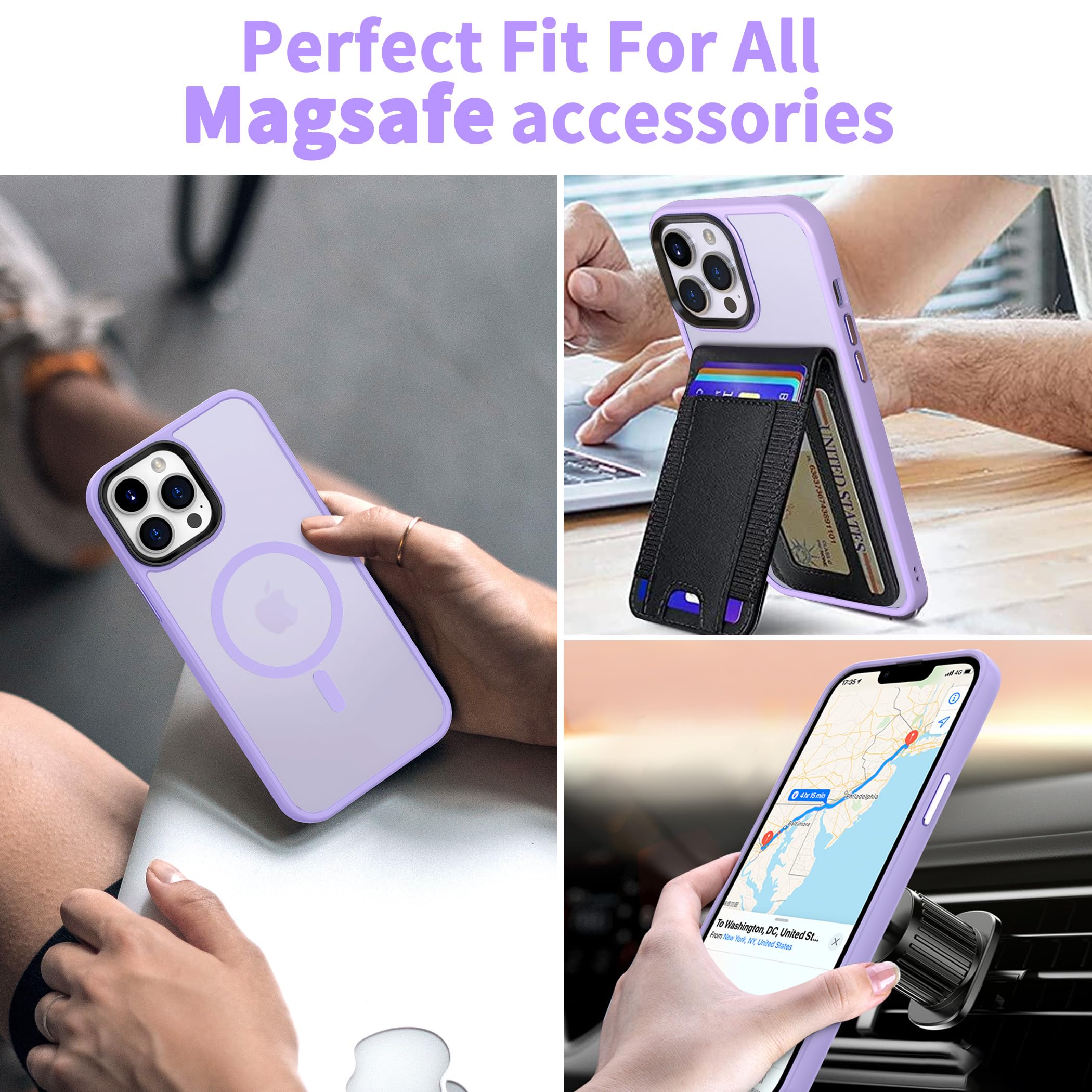 CACOE Magnetic Case for iPhone 14 Pro Max 6.7 inch-Compatible with MagSafe & Magnetic Car Phone Mount,Anti-Fingerprint TPU Thin Phone Cases Cover Protective Shockproof (Light Purple)