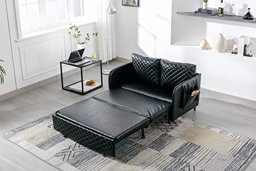 FANYE Black PU Leather Tufted Both Side Pockets Storage Basket, 46.06”29.92”31.10