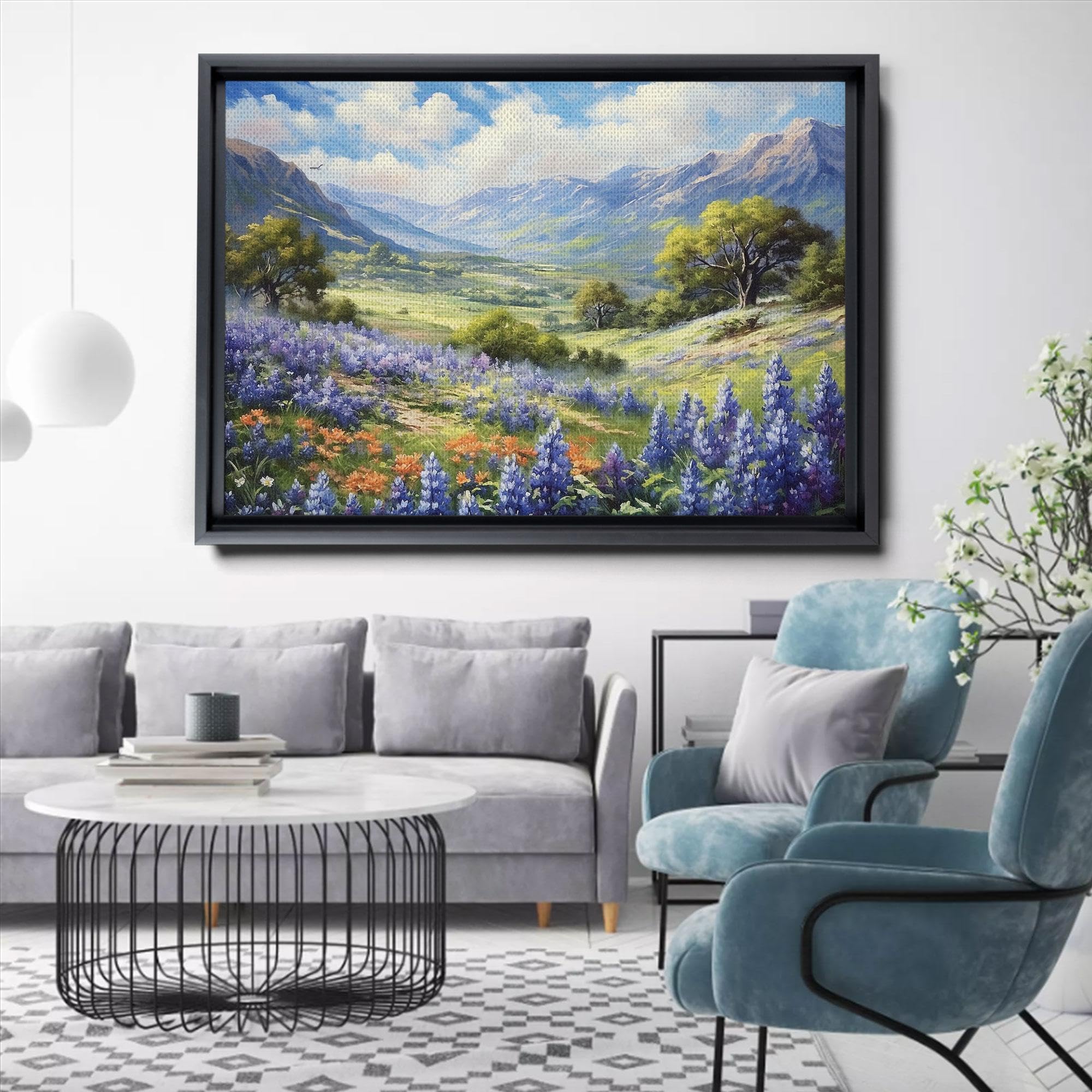 Enchanting Texas, Native Texas Hill Country Bluebonnet Landscape - Fine Art Print Mounted in a White Mat Board