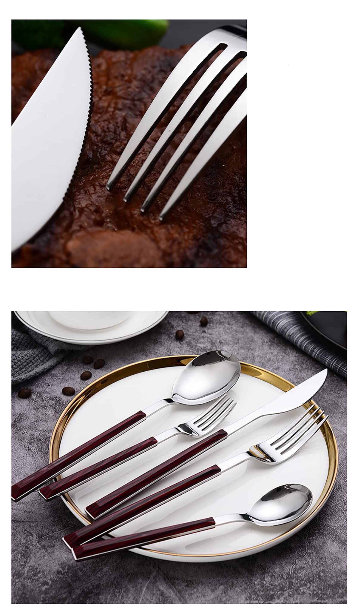 Wooden Silverware Flatware Set for 16,Modern 80 Pieces Stainless Steel Square Flatware Set, Mirror Polished Tableware Cutlery Set for Kitchen Wedding Restaurant Utensils Set with Faux Wooden Handle
