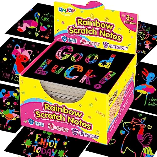 RMJOY Scratch Art Mini Notes: 160 Rainbow Scratch Paper Card Craft Magic Pad Kit Birthday Gift Toy for Kids Fun Art and Craft Bulk Set for Girl Boy Party Favor Stocking Stuffer Halloween Christmas
