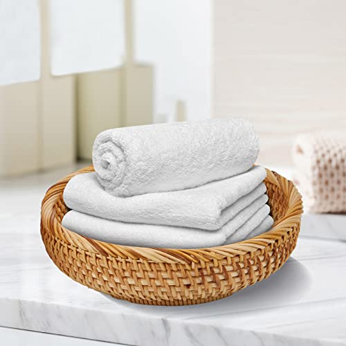 Natural Rattan Round Fruit Basket Bowls, Hand Woven Decor Serving Baskets, Wicker Storage for Dinning Room (Round Large)