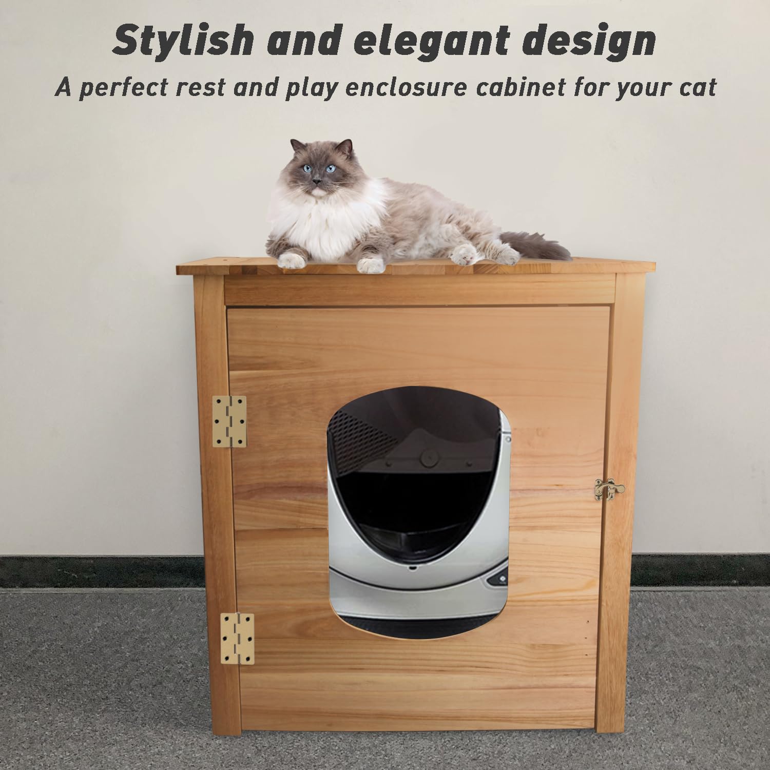 Stylish Wooden Enclosure Cabinet Furniture Compatible with Litter-Robot 3 and 4 - Accessories for Litter-Robot 3 and 4(Litter-Robot NOT Included)