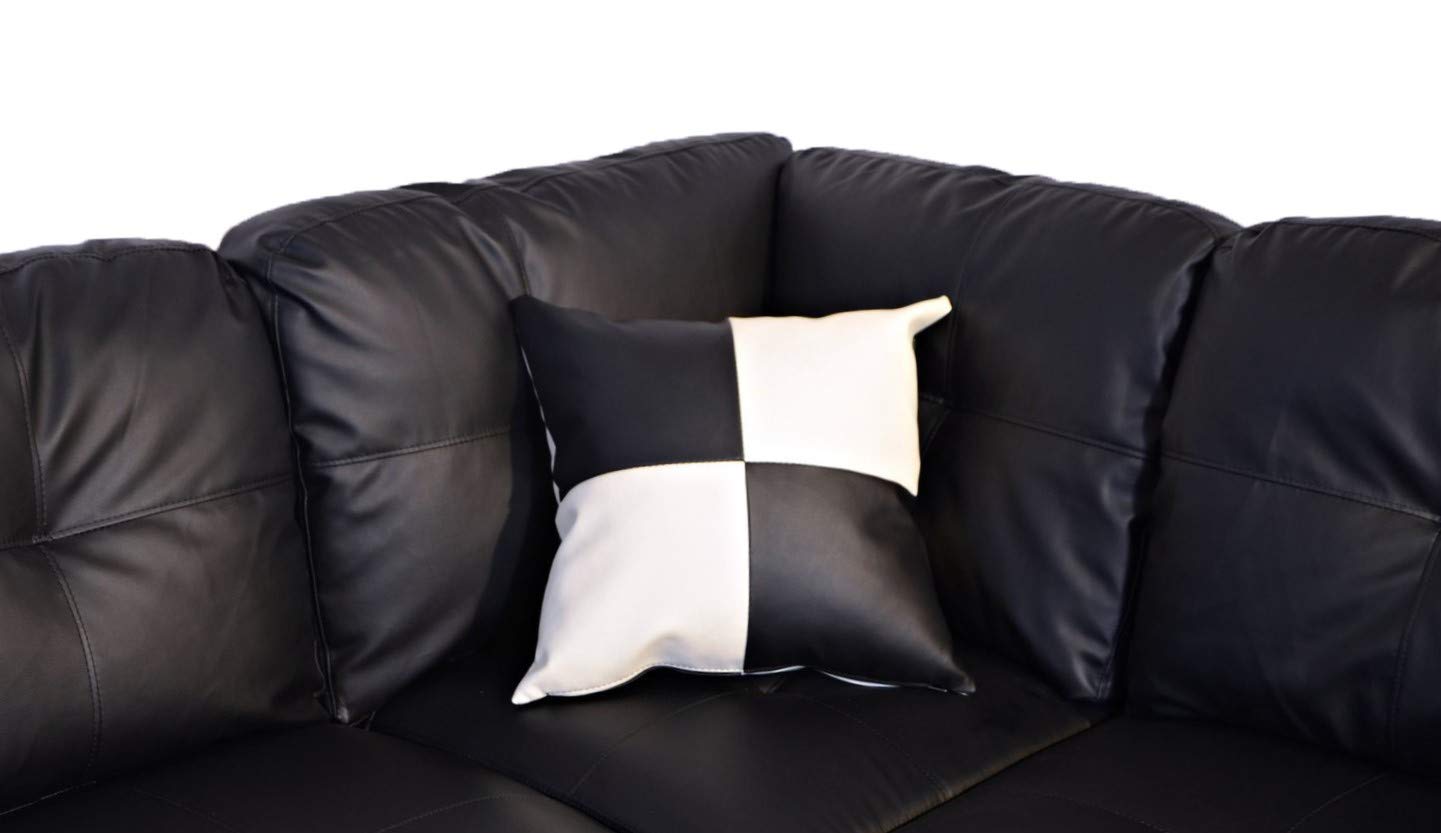 OPTOUGH Black Faux Leather Sectional Sofa L-Shape Couch with Left Chaise Storage Ottoman & 2 Pillows for Living Room Furniture Sets