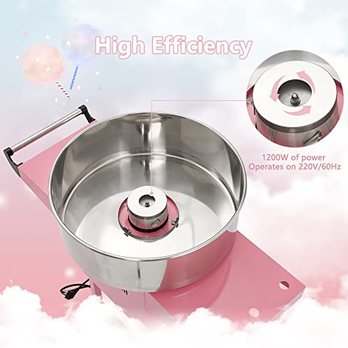 Commercial Cotton Candy Machine with Cart, Electric Floss Maker for Home, Birthday, School Function, or Social Events-Pink