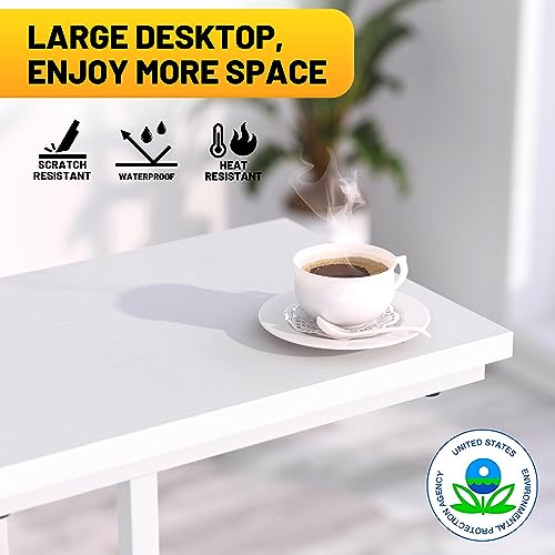 2 Tier C Shaped End Table with Metal Frame, Sturdy C Table Side Table for Couch Sofa Bedside Small Space, C Snack Table TV Tray Record Player Stand Small Tables for Living Room Bedroom, White