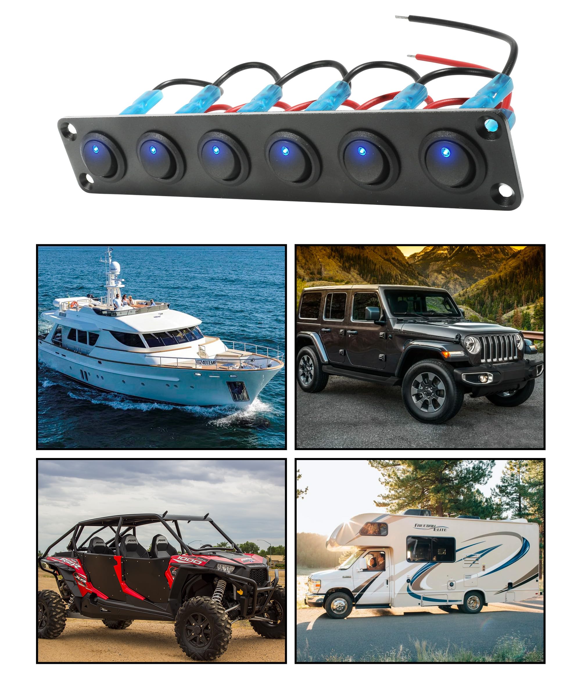 Zlirfy 6 Gang Rocker Switch Panel,12V Rocker Toggle Switch Panel,Car Modification Ignition Toggle,3 Pin 12 VDC 20A SPST On-Off Switch,Vehicle Toggle Switch Button Board