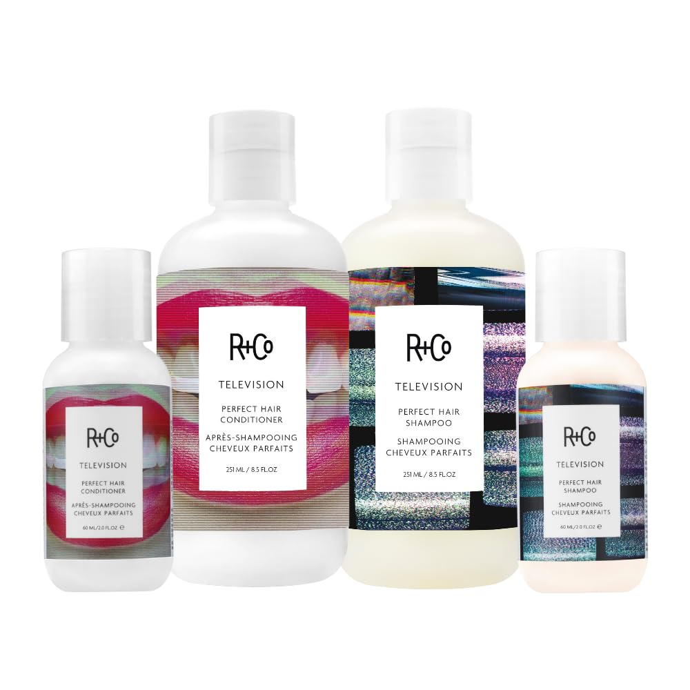 R+Co Televison Perfect Hair Shampoo + Conditioner Set with Travel Sizes | Body + Shine + Smoothing for All Hair Types | Vegan + Cruelty-Free