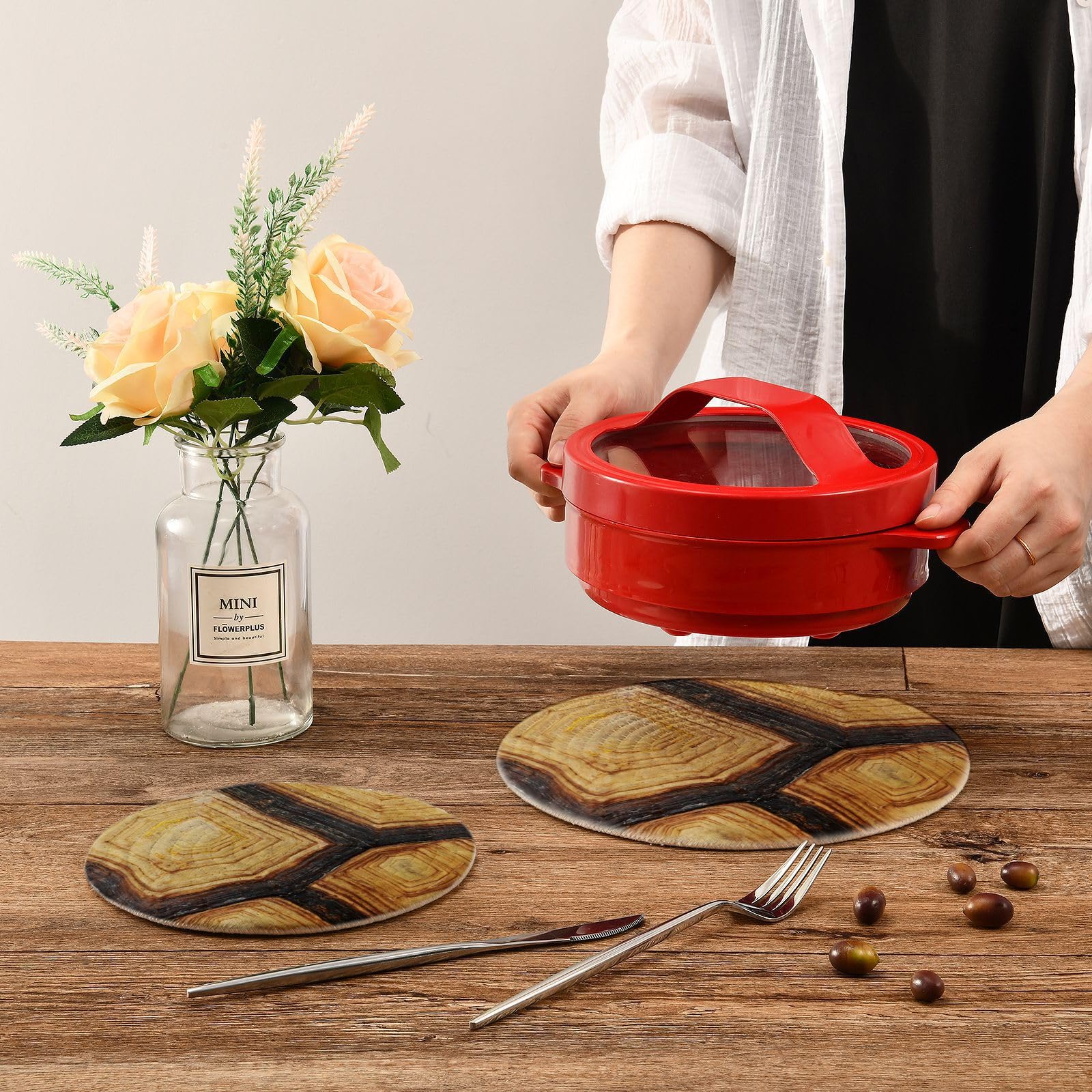 Turtle Shell Round Trivet Mat 2PCS Carapace Print Cotton Rope Placemats Pot Holder Set Kitchen Decor Table Hot Pads Coasters for Hot Dish Counter Tops Farmhouse Coasters Protector Mats
