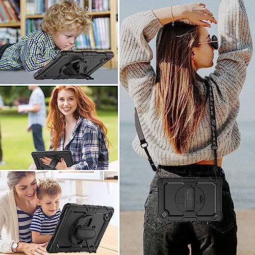 HXCASEAC Case for Samsung Galaxy Tab A8 Case 10.5 inch, Protective with Screen Protector/Hand Strap/Pen Holder, Sturdy Shockproof A8 Tablet Case 2022 SM-X200/X205/X20 - Black