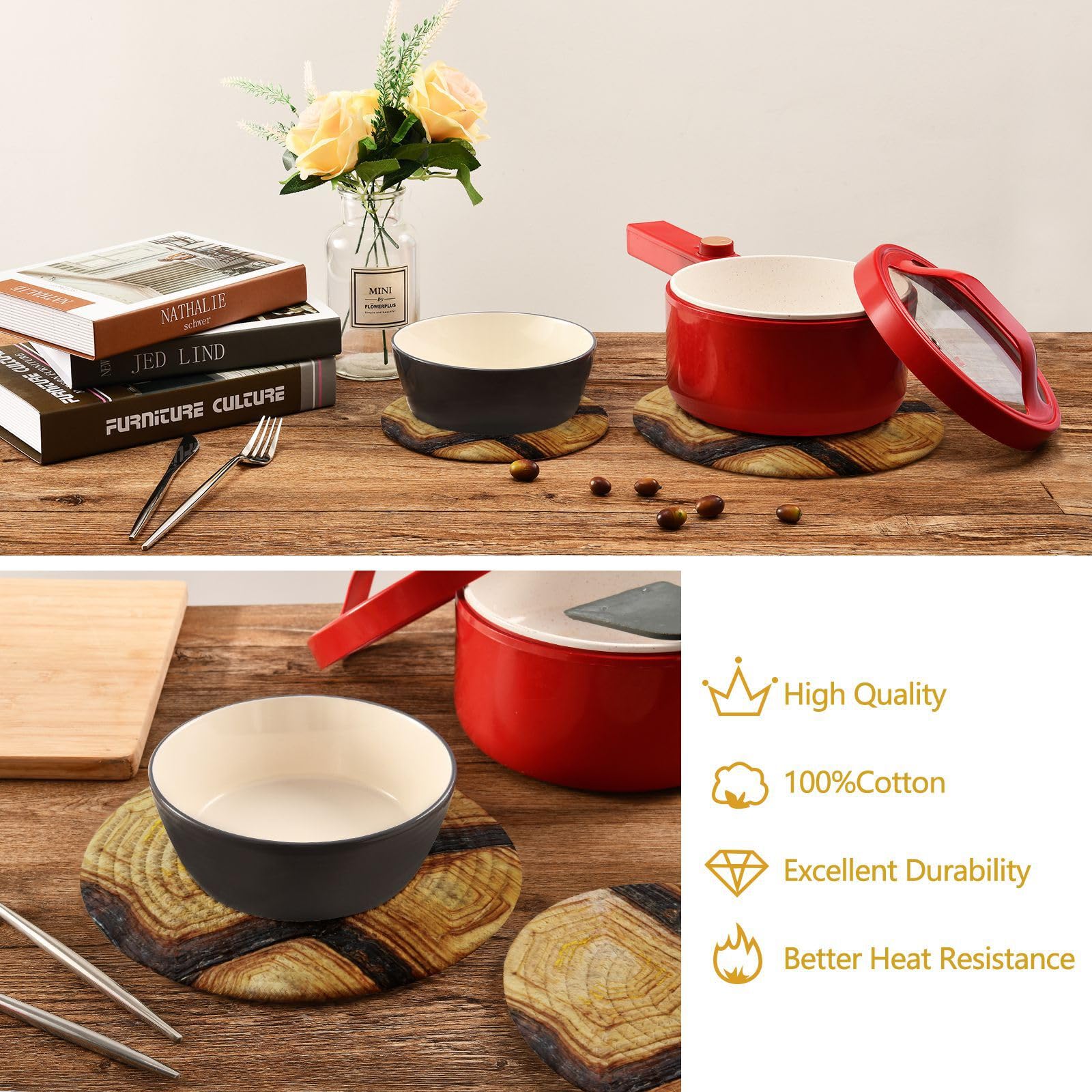 Turtle Shell Round Trivet Mat 2PCS Carapace Print Cotton Rope Placemats Pot Holder Set Kitchen Decor Table Hot Pads Coasters for Hot Dish Counter Tops Farmhouse Coasters Protector Mats