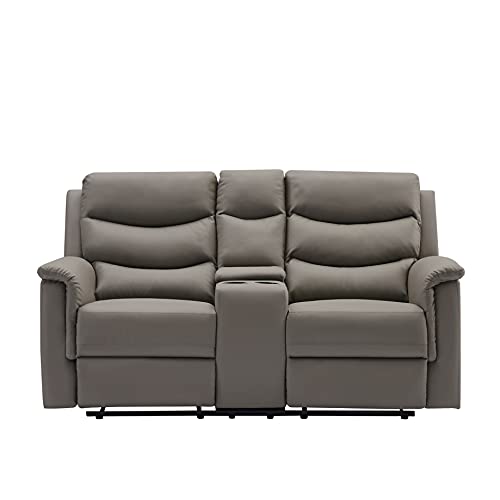 Faux Leather Manual Motion Reclining Loveseat Sectional Sofa Couch with 2 Cup Holders and Two Recliner Chaise ,PU Wall Hugger Sofa & Couch for Home Theater Apartment RV Living Room Furniture Sets
