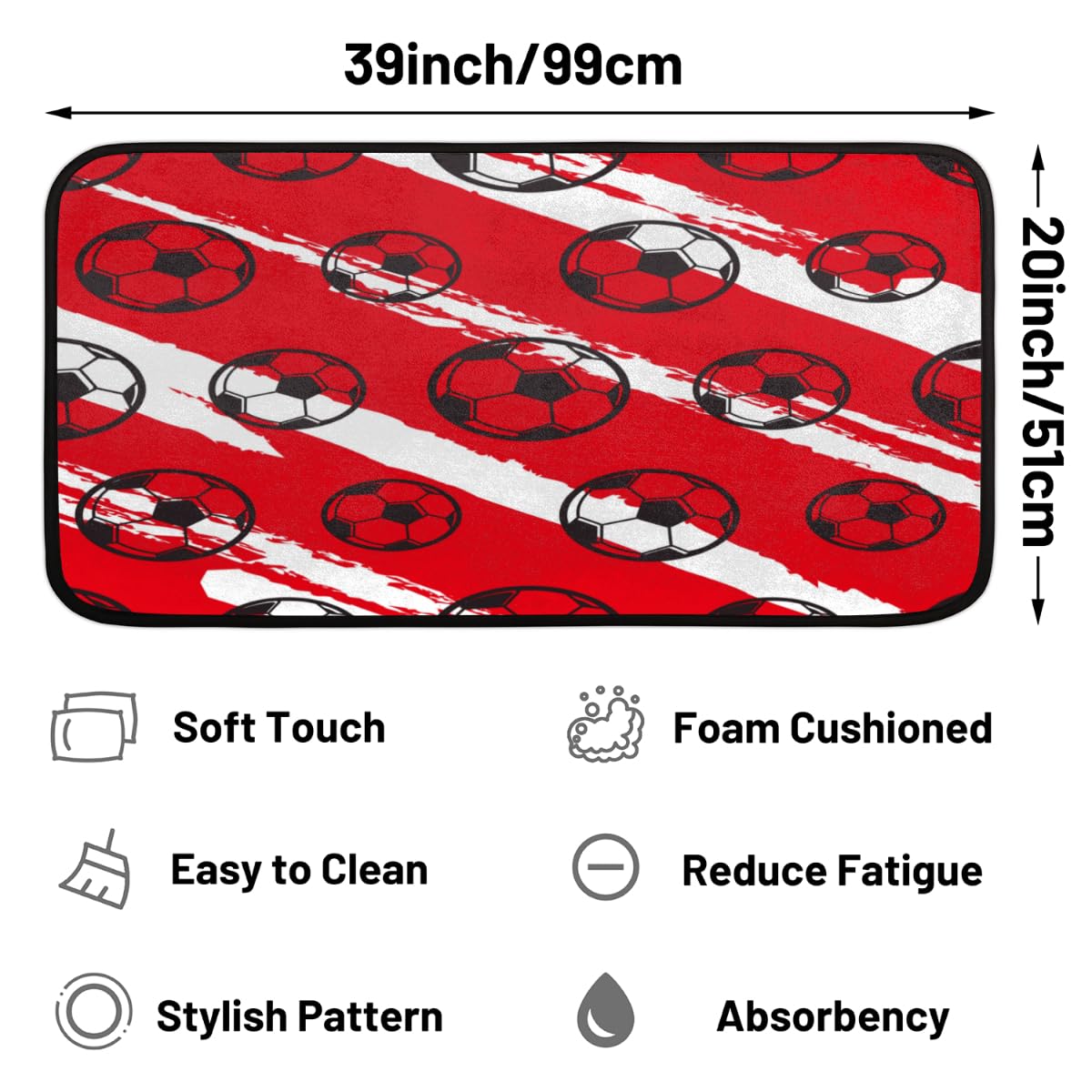 KOBLEN Red Football Kitchen Rugs Non Slip Washable Absorbent Kitchen Mats 20x39 inch Cushioned Anti Fatigue Kitchen Floor Mats for in Front of Sink