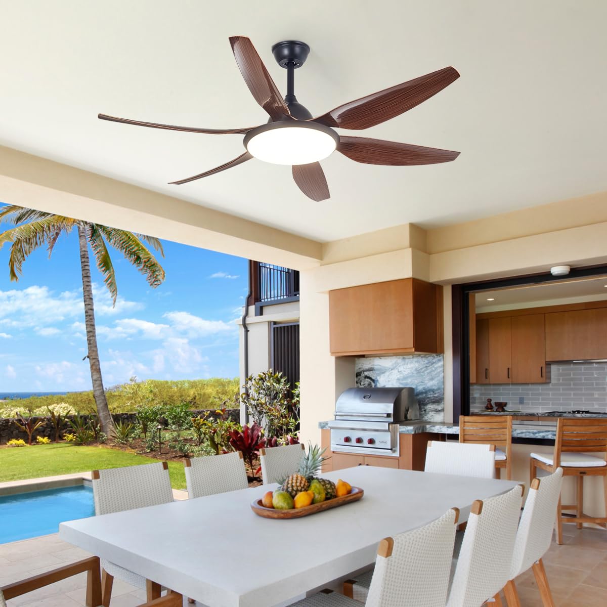 GDLT Farmhouse Ceiling Fan Chandelier, 56" Rustic Brown Ceiling Fan Light with Reversible Motor, with Remote Vintage 6 Blades Ceiling Fan Chandelier for Patio, Living Room, Dining Room