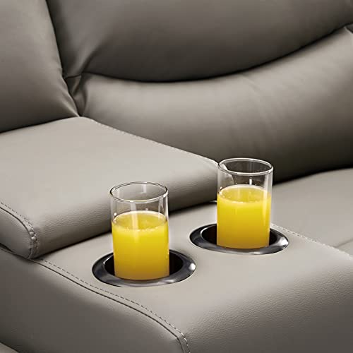 Faux Leather Manual Motion Reclining Loveseat Sectional Sofa Couch with 2 Cup Holders and Two Recliner Chaise ,PU Wall Hugger Sofa & Couch for Home Theater Apartment RV Living Room Furniture Sets