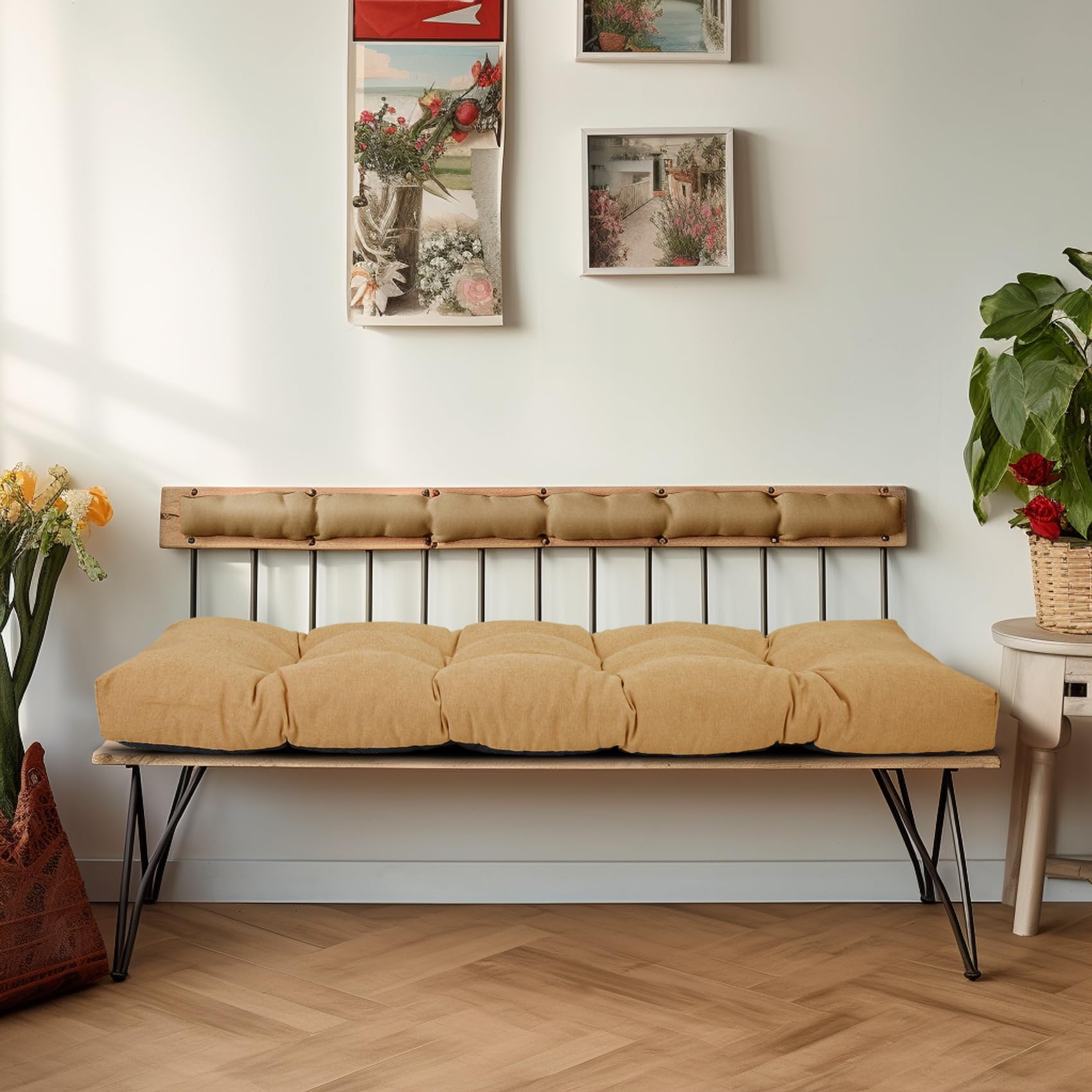 ROFIELTY Bench Cushion 30x14 Inch. Soft Outdoor Swing Cushion. with Non-Slip Bottom, Tufted Window Seat Cushion for Many Scenarios of Use. (30x14, Plush-Khaki)