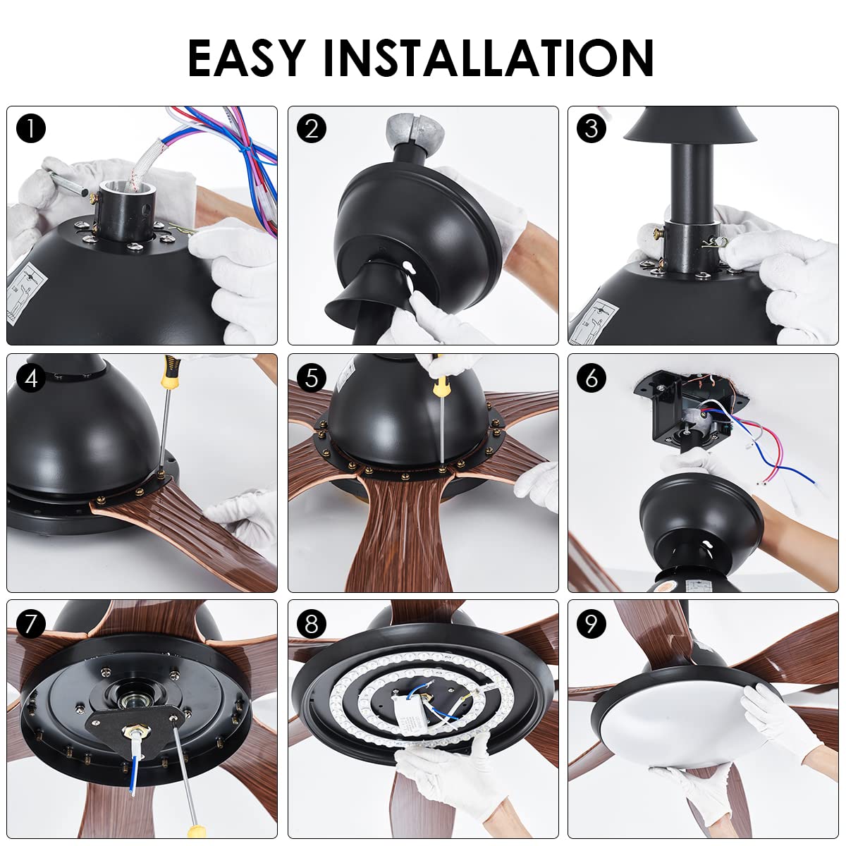 GDLT Farmhouse Ceiling Fan Chandelier, 56" Rustic Brown Ceiling Fan Light with Reversible Motor, with Remote Vintage 6 Blades Ceiling Fan Chandelier for Patio, Living Room, Dining Room