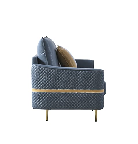 WAQINBR Modern Loveseat Sofa Couch for Bedroom, 2 Seater Small Sofa with 2 Pillows and High-Density Memory Foam, Comfy Faux Leather Couch for Small Spaces, Living Room, Office(Blue)