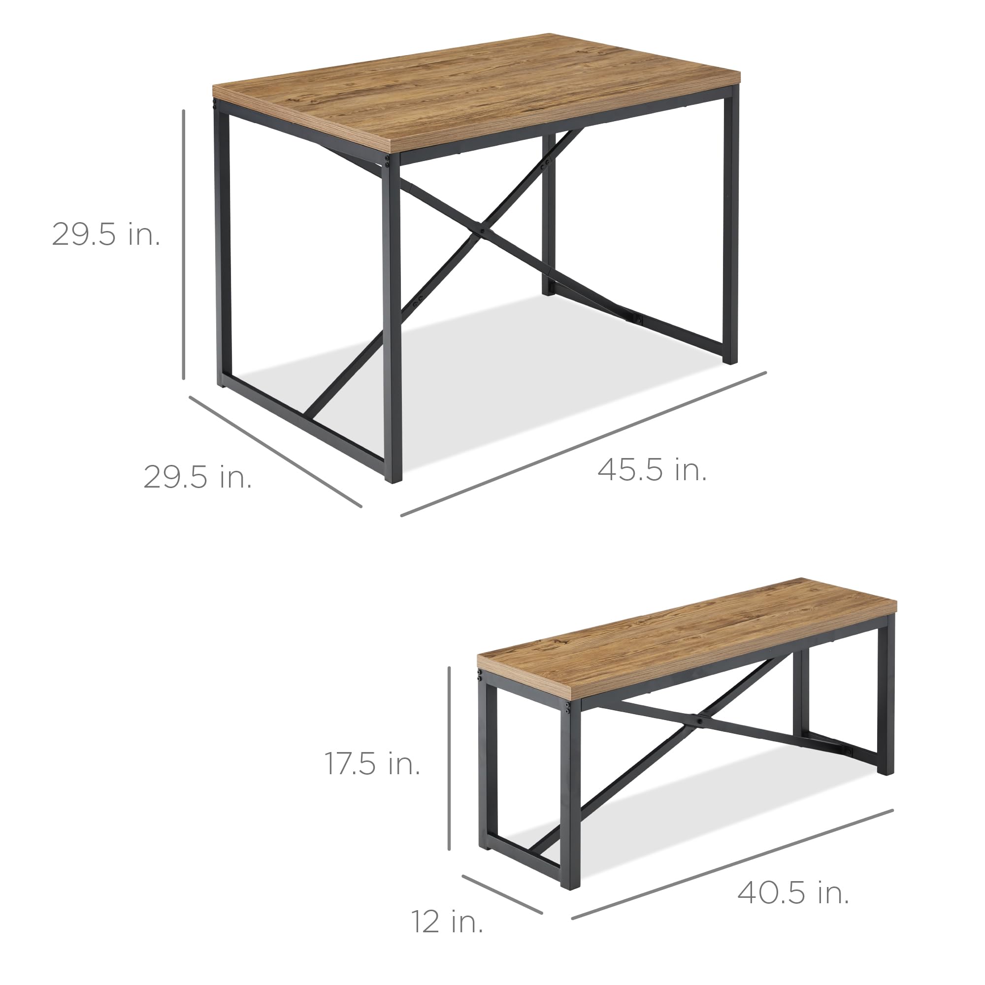 Best Choice Products 45.5in 3-Piece Bench Style Dining Furniture Set, 4-Person Space-Saving Dinette for Kitchen, Dining Room w/ 2 Benches, Table - Light Brown/Black