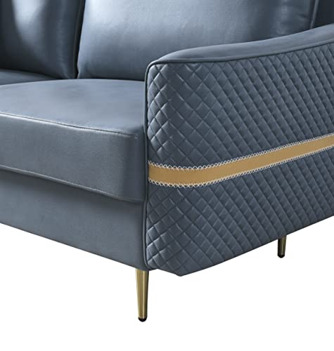 WAQINBR Modern Loveseat Sofa Couch for Bedroom, 2 Seater Small Sofa with 2 Pillows and High-Density Memory Foam, Comfy Faux Leather Couch for Small Spaces, Living Room, Office（Blue）