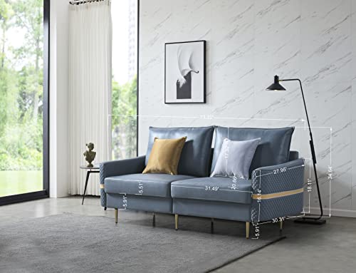 WAQINBR Modern Loveseat Sofa Couch for Bedroom, 2 Seater Small Sofa with 2 Pillows and High-Density Memory Foam, Comfy Faux Leather Couch for Small Spaces, Living Room, Office（Blue）