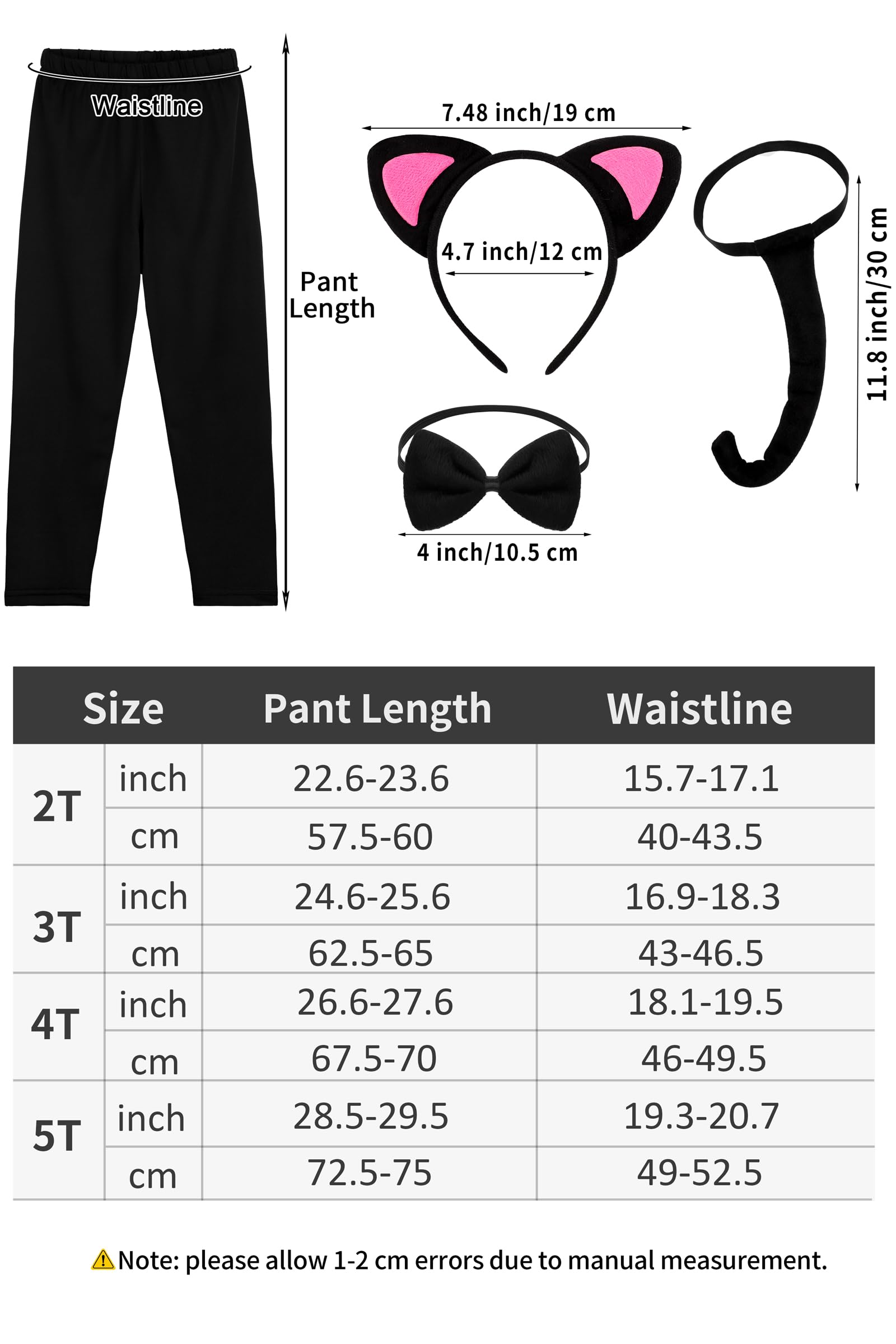 AOTHSO 6 Pieces Halloween Girls Black Cat Costume Set Long Sleeve Pants Headband Bowtie Tail Tutu Skirt Accessories for Kids