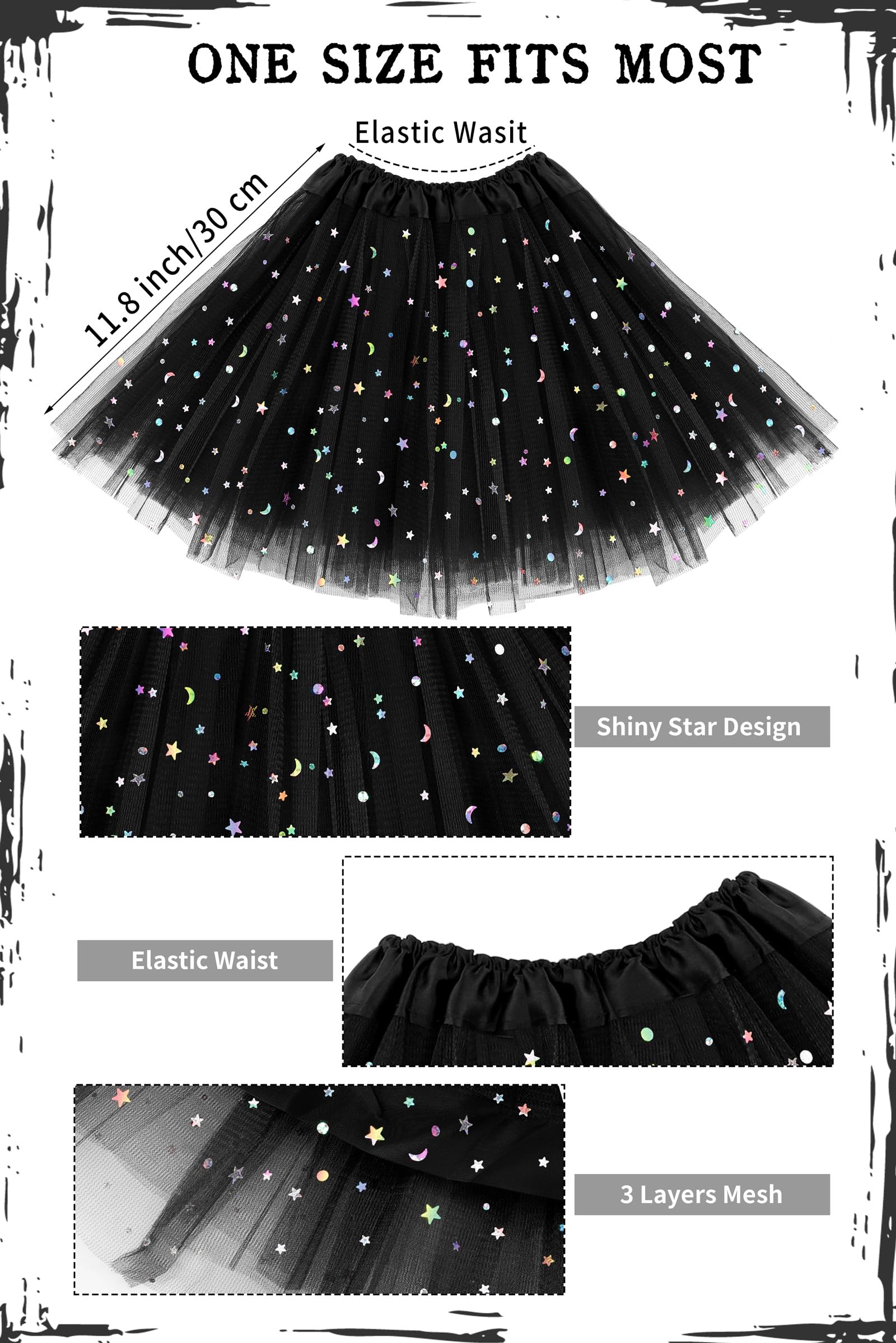 AOTHSO 6 Pieces Halloween Girls Black Cat Costume Set Long Sleeve Pants Headband Bowtie Tail Tutu Skirt Accessories for Kids