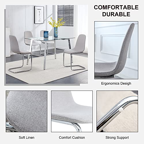 AZmac Glass Dining Table Set for 4,51" Dinner Table Set,5 PCS Dining Room Table Set with Soft Dining Chairs, Kitchen Table with Rectangle Tempered Glass and Silver Metal Legs