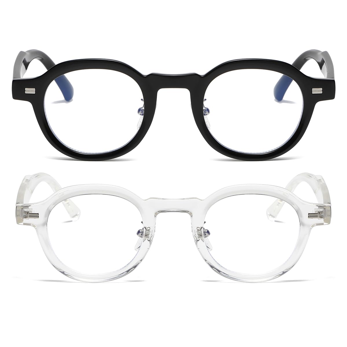 JOVAKIT Trendy Round Blue Light Blocking Glasses for Women Men Retro Vintage Circle Style Non-prescription Computer Glasses (Black+Transparent)