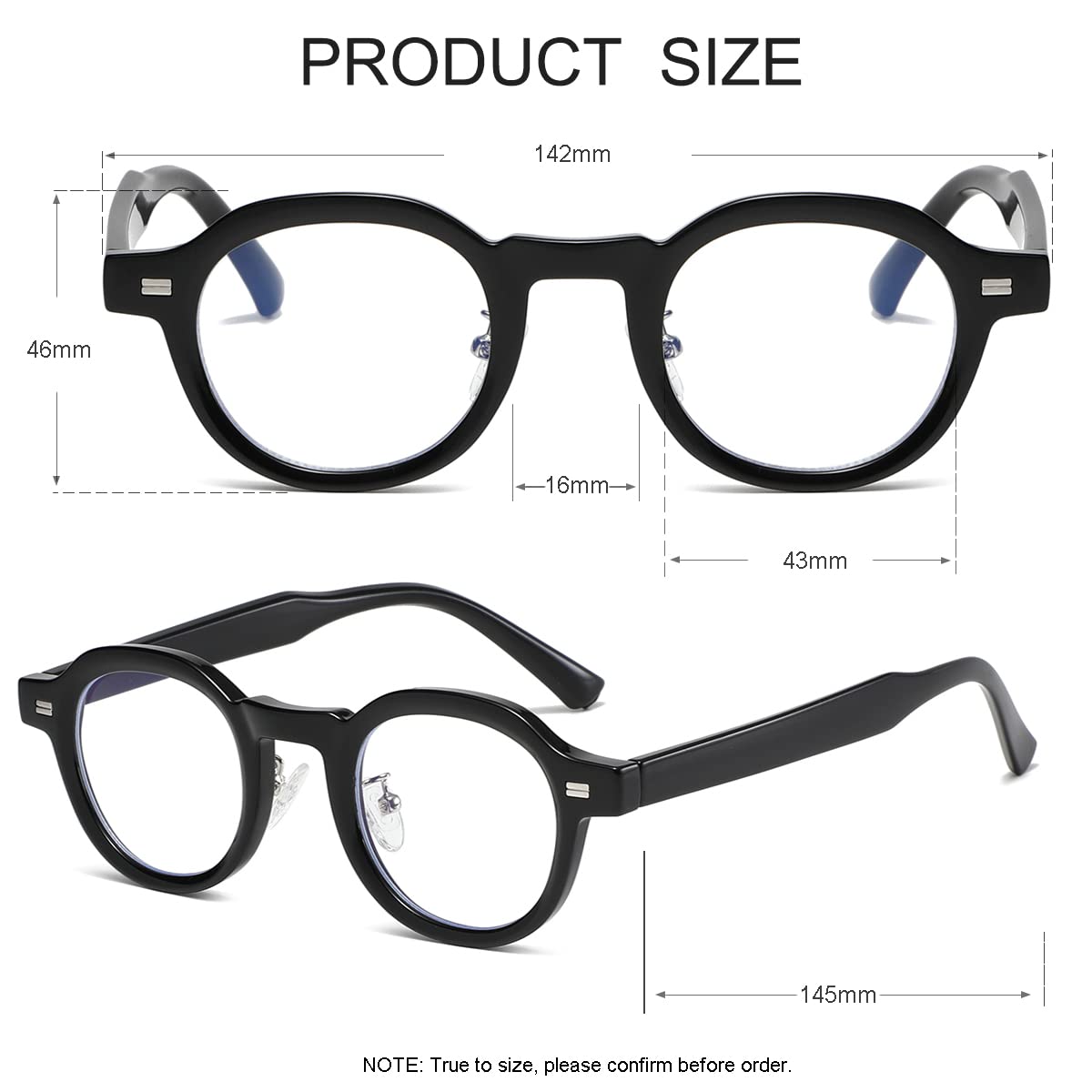 JOVAKIT Trendy Round Blue Light Blocking Glasses for Women Men Retro Vintage Circle Style Non-prescription Computer Glasses (Black+Transparent)