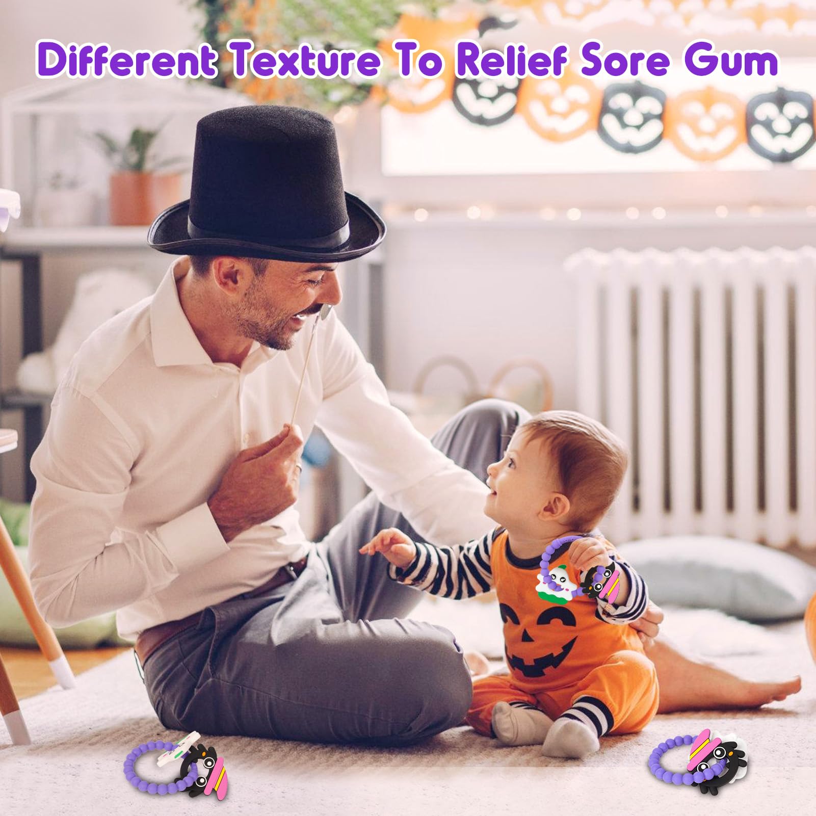 Halloween Cute Teething Ring, White Ghost & Pumpkin - Soft Silicone, Lovely Gifts 3-12 Months