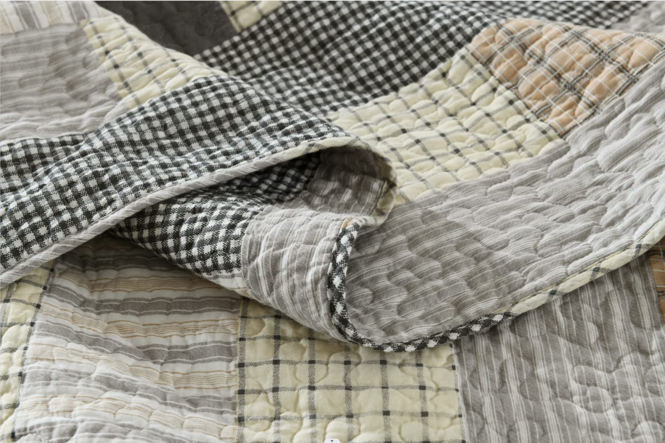 Cinefoso Queen Size Quilt, Patchwork Plaid Quilt Set Queen Size 100% Cotton Farmhouse Plaid Bedspread Lightweight & Reversible Quilt Bedding Set All-Season 3-Pieces