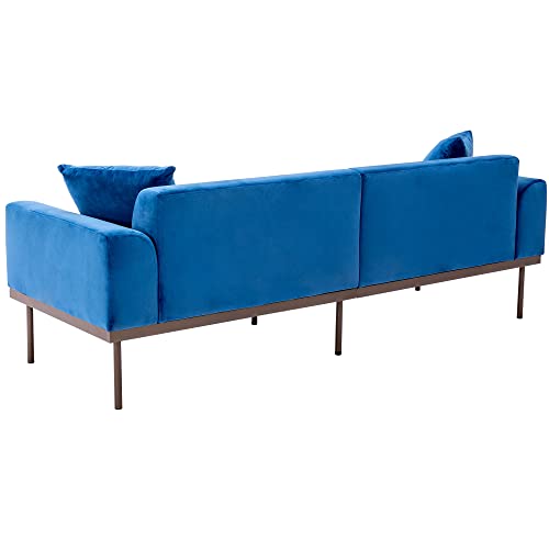 Lifeand Modern Velvet Sofa with Metal Legs,Loveseat Sofa Couch with Two Pillows for Living Room and Bedroom,Blue