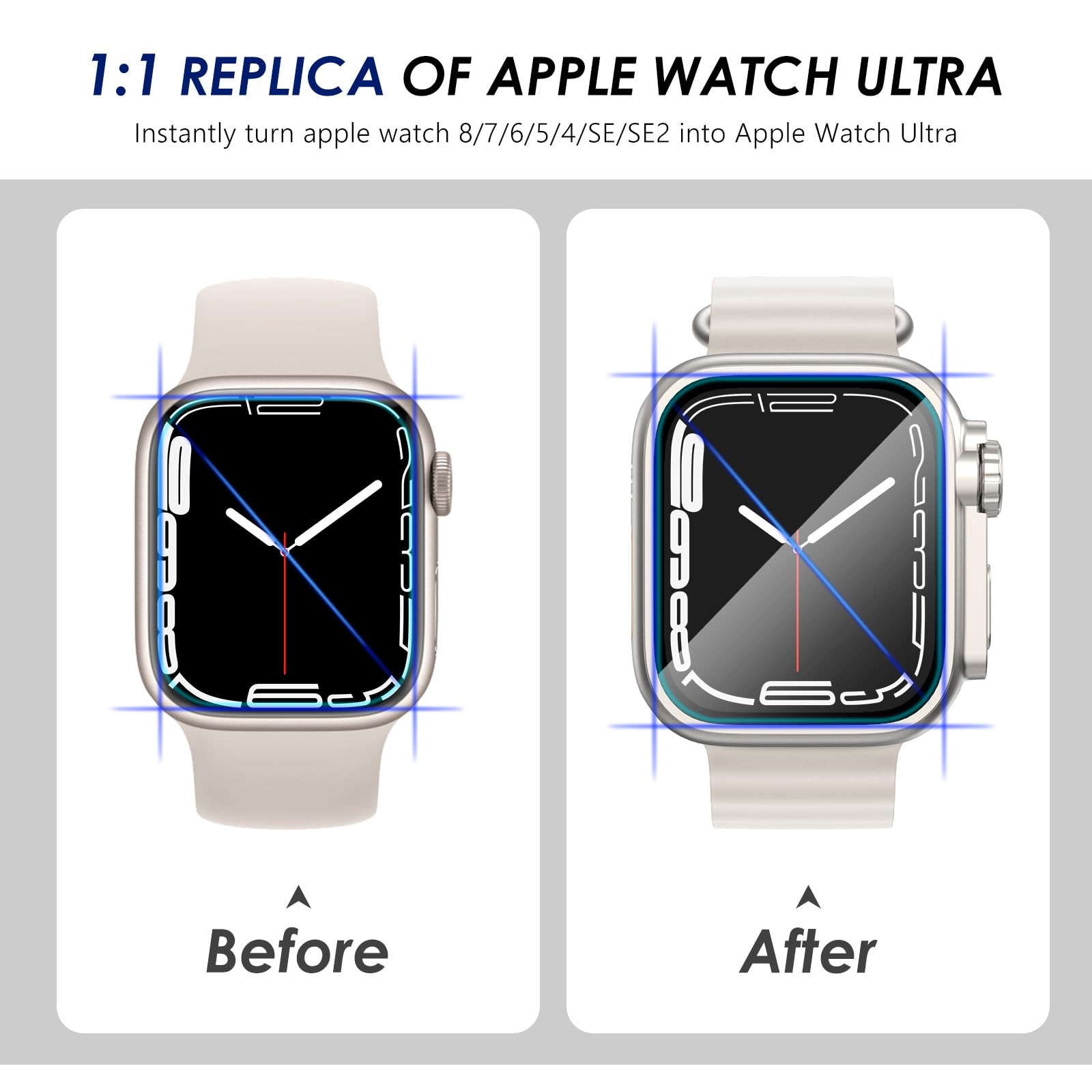 Fullife - Ultra Look - 2 in 1 Compatible with Waterproof Apple Watch Case 44mm Series 6 5 4 SE with Tempered Glass Screen Protector, iWatch 360 Protective Hard PC Bumper for Men Women, 44mm Titanium