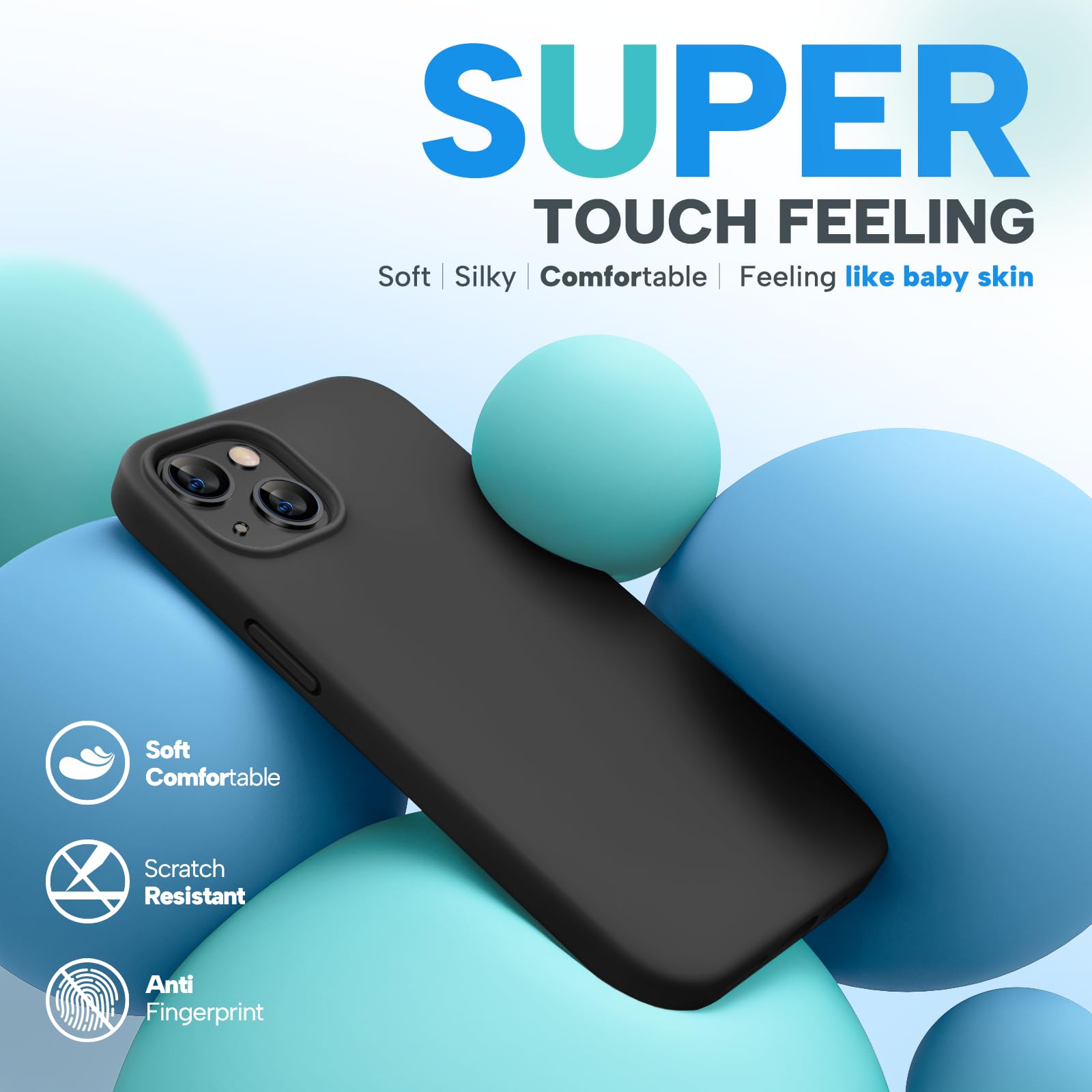 Miracase Designed for iPhone 13 Case, with Tempered Glass Screen Protector, [Soft Anti-Scratch Microfiber Lining], Shockproof Liquid Silicone Rubber Phone Cover Case for 13 6.1 inch(Black)