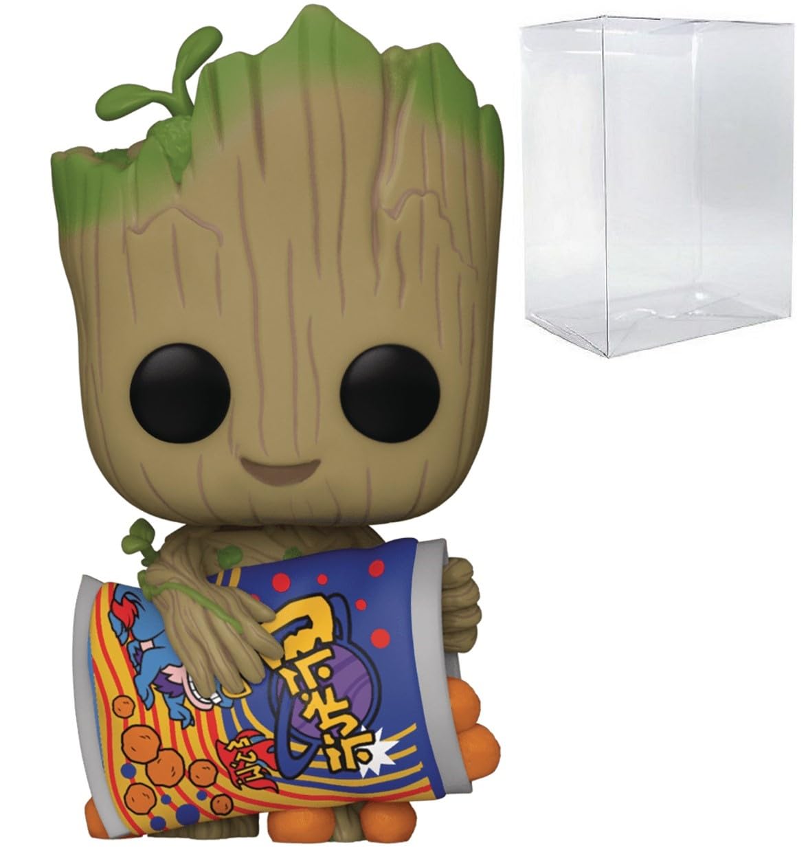 POP Marvel: I Am Groot - Groot with Cheese Puffs Funko Vinyl Figure (Bundled with Compatible Box Protector Case), Multicolored, 3.75 inches