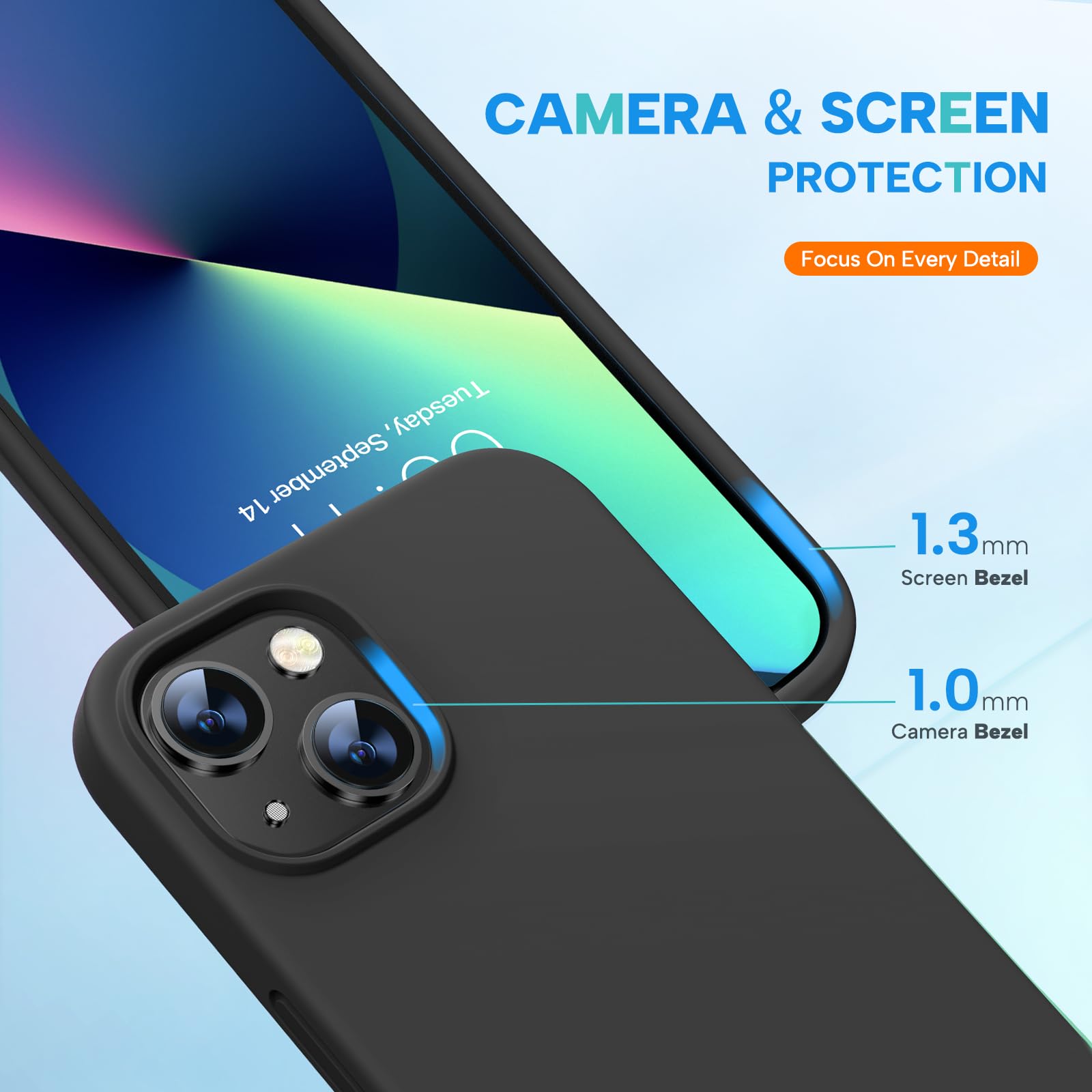 Miracase Designed for iPhone 13 Case, with Tempered Glass Screen Protector, [Soft Anti-Scratch Microfiber Lining], Shockproof Liquid Silicone Rubber Phone Cover Case for 13 6.1 inch(Black)